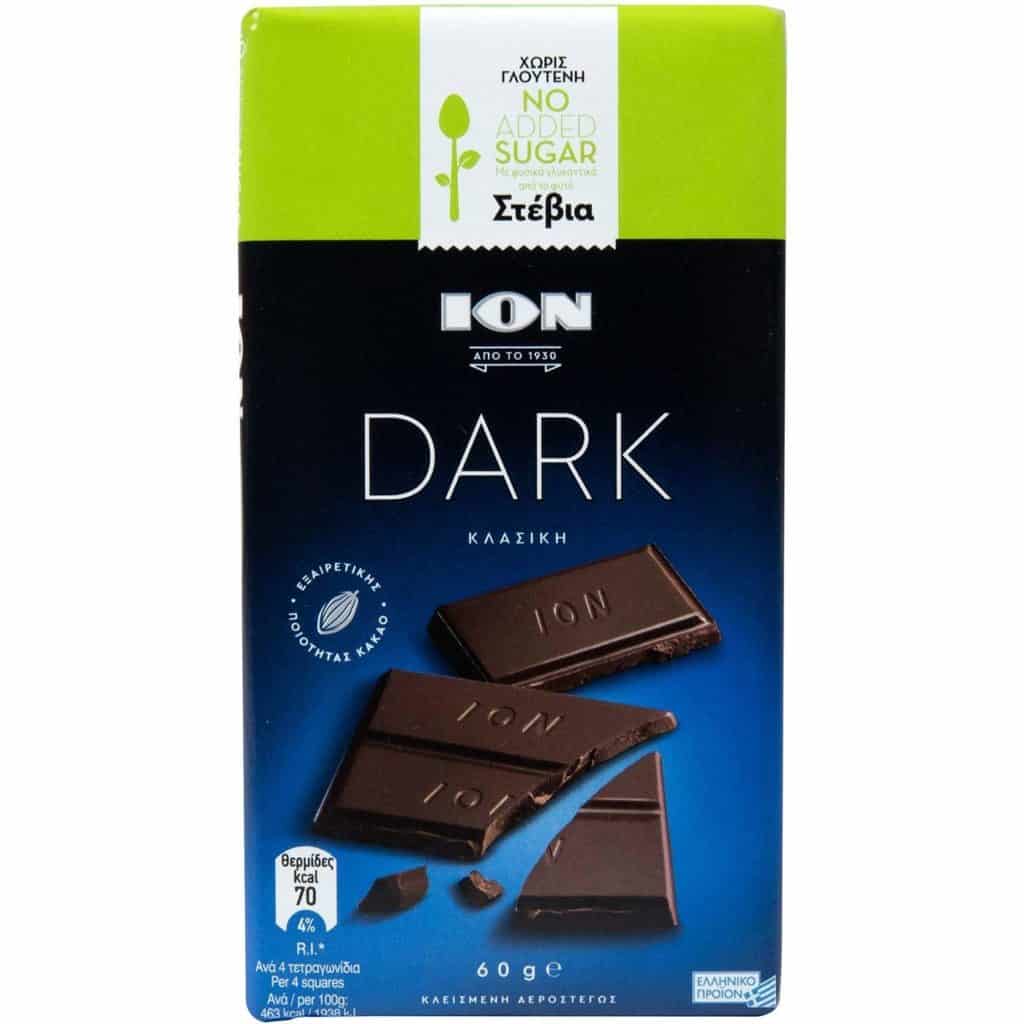 ION Dark Chocolate with Stevia 60g - Greek Food Shop by Select Bakery